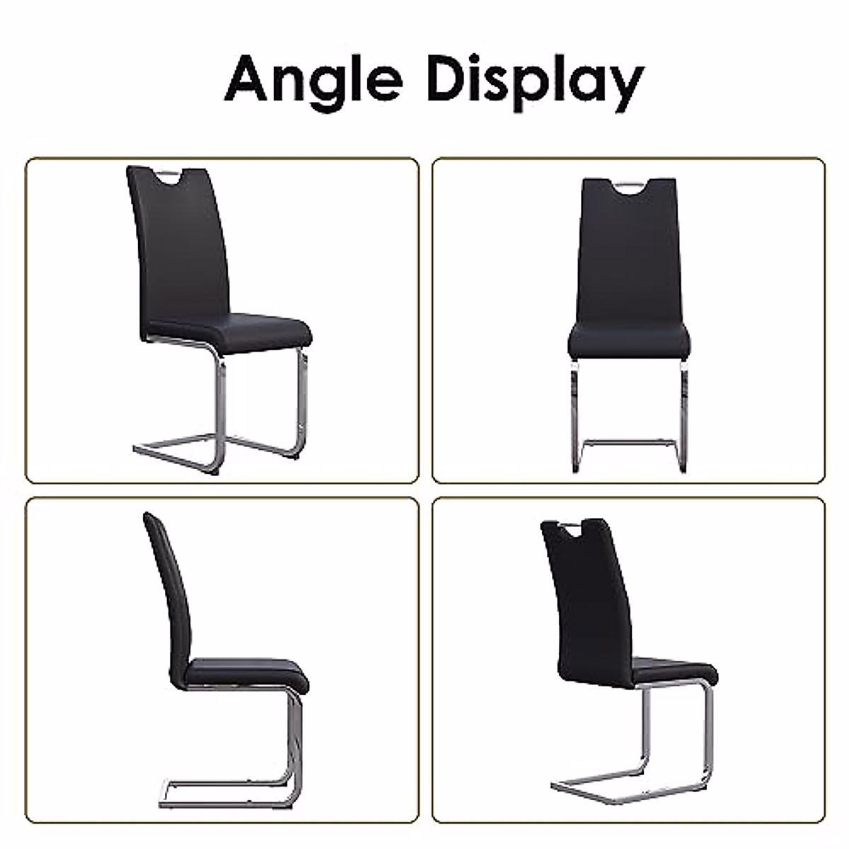 HAIZAO Dining Table Set for 2, Modern Round Tempered Glass Top Table and PU Leather Chairs for Dining Room, Small Living Room, Kitchen, Plain Back, Black with Silver Base