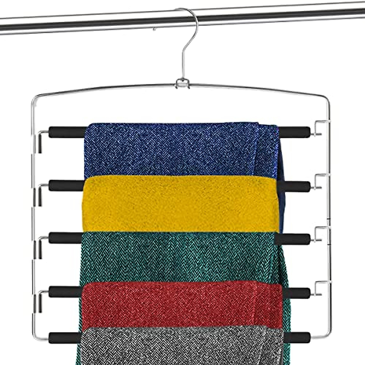 5 Tier Pant Hangers Non Slip with Foam (3PK) Space Saving Pant Hangers for Men and Women Jeans Pant Hangers for Closet Pants Multi Hangers Pants Racks for Hanging Metal Pants