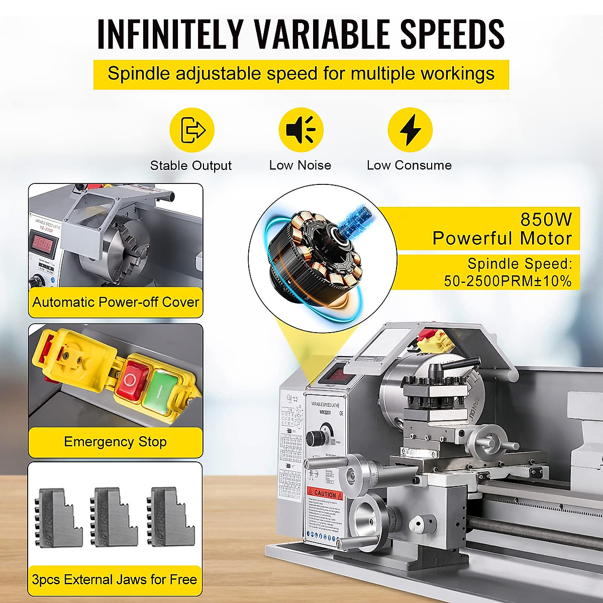 VEVOR Metal Lathe, 210x800 Mini Lathe Machine, 2500 RPM Variable Speed Change, 850W Precision Mini Lathe, Metal Working Lathe with Brushless Motor, Milling Machine for Various Metal Turning