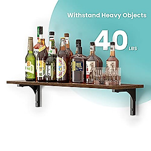 EZFurni 31.5'' Large Floating Shelves Wood for Wall, Set of 2 Wider Floating Wall Shelves for Wall Decor,Solid Wall Shelves for Bedroom,Kitchen, Versatile Wall Mounted Shelves,Rustic Brown