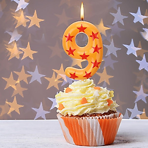 Conelist Number 9 Anime Theme Birthday Number Candles Yellow and Red Stars Print Birthday Cake Topper Candles Numeral Birthday Candle for Boy Husband Party Decor Supplies