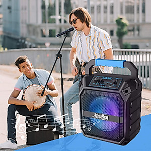 Moukey Karaoke Machine Speaker with Microphone - Bluetooth Portable PA Stereo System with 6.5'' Speaker, Wireless Mic, DJ Lights, FM Radio, Remote Control, Rechargeable, Supports TF Card/USB - MPS1