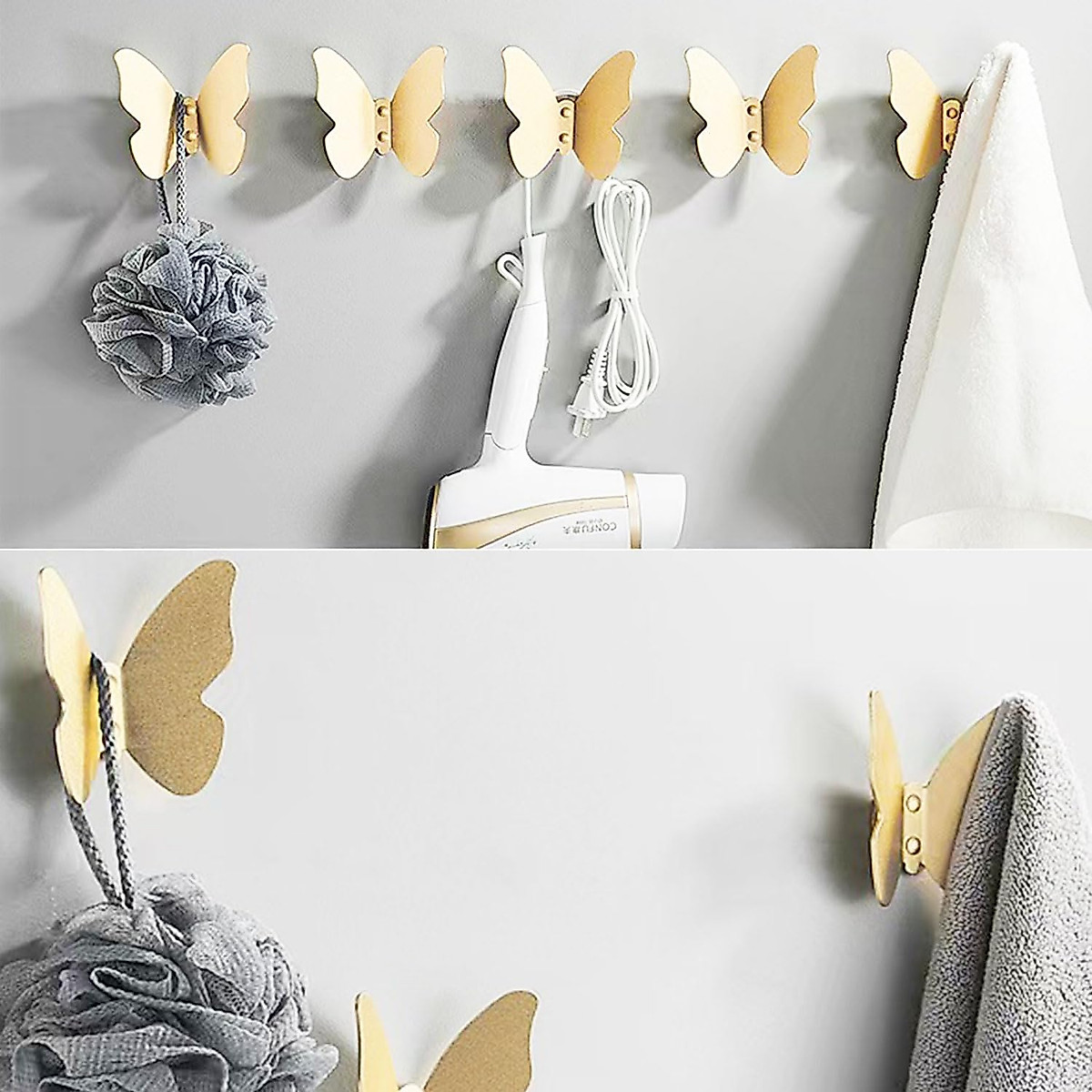 Sveudvdis Butterfly Coat Hooks, 2 pcs Wall Hooks Decorative, Butterfly Bath Towel Hook, Coat Hat Hooks Robe Hooks for Entry Bedroom, Stainless Steel, Wall Mounted (Gold)