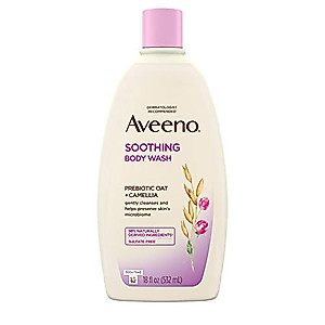 Aveeno Soothing Body Wash for Sensitive Skin with Prebiotic Oat Camellia Cleansing Wash for SoftFeeling Skin Formulated Without Sulfates Parabens Phthalates Dyes fl., Cream, 18 Fl Oz