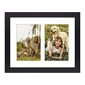 Golden State Art, 4x6 Double Picture Frame in Black - 8x10 Collage Frame, Solid Wood with Tempered Glass - Horizontal and Vertical Formats for Wall and Tabletop, 1 Pack