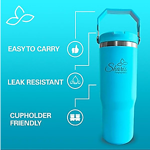 SHARIS 30 oz Tumbler with Flip Straw - Leak Proof - Water Tumbler with Flip Handle - No Spill Tumbler - Cup Friendly -Vacuum Insulated - Handle on Top - Bonus 1Straws 1 Cleaning Brush (Pink)