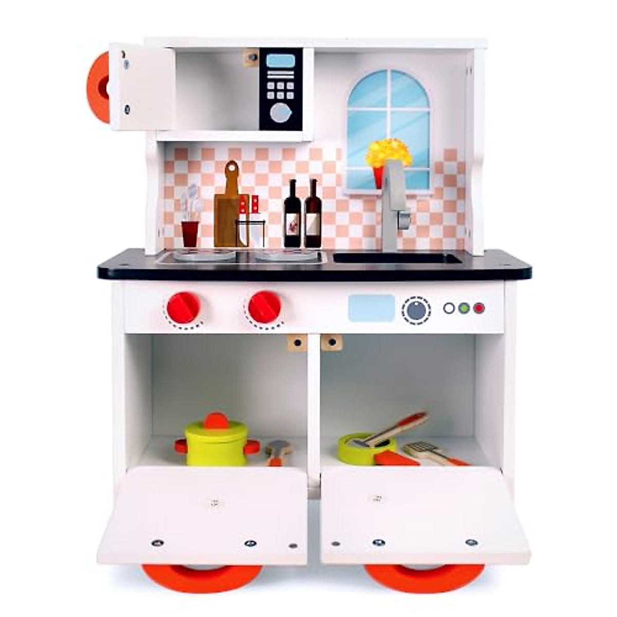 osettoys Mini Wooden Play Kitchen Set with Microwave, Pretend Play Kitchen Accessories, Role Play Toy for Kids, Cooking Toy Gift for Boys Girls