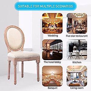 Dining Chairs Set of 2 French Farmhouse Fabric Dining Room Chairs with Round Back Mid Century Upholstered Chair with Solid Rubberwood Leg for Dining Room Bedroom Kitchen Restaurant Beige