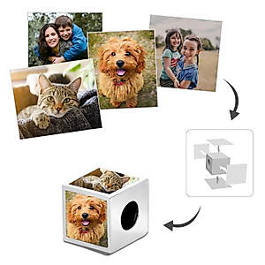 LONAGO Personalized Four-Sided Photo Charm 925 Sterling Silver Customized Bead Holds 4 Images Pictures Fit Snake Bracelet for Women