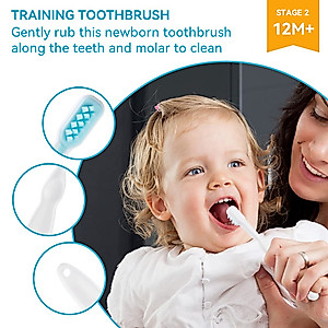 FDBTL 4 Pieces Training Toothbrush Set and Baby Tongue Cleaner, Infant to Toddler Oral Care for 6 to 24 Months, 1 Year and up