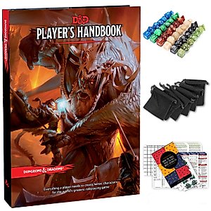 Player's Handbook Dungeons and Dragons 5th Edition with DND Dice and Complete Printable Kit - D&D Core Rulebook - D&D 5e Players Handbook Gift Set - D&D Starter Set Accessory - DND Beginner Gift Set