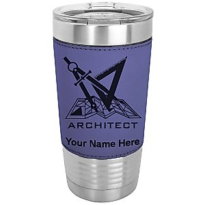 LaserGram 20oz Vacuum Insulated Tumbler Mug, Architect Symbol, Personalized Engraving Included (Faux Leather, Dark Purple)