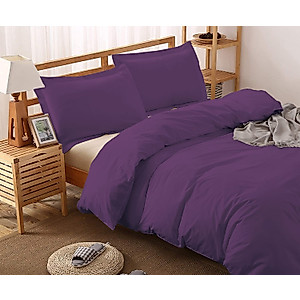 Velfont 3Pcs Duvet Cover Set 100% Egyptian Cotton 800 Thread Count Duvet Cotton with Zipper Closure & Corner Ties, Super King Size (116" x 98") Inch, Plum Solid