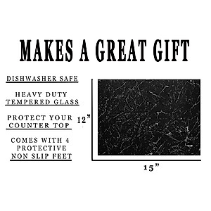 Black Marble Art Kitchen Glass Cutting Board Decorative Gift Abstract Wavy Contrast Design