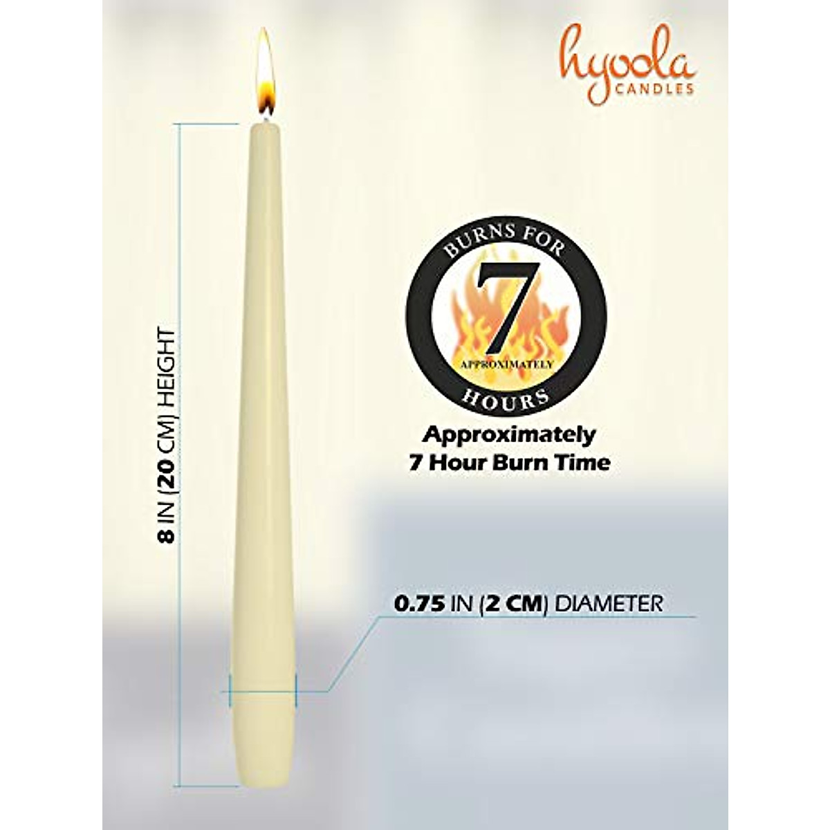 Hyoola Tall Taper Candles - Tapered Candles - Ivory Dripless Candle Sticks - 8 Inch (20cm) - 7 Hour Burn Time (30-Pack)