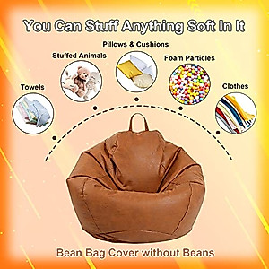 Bean Bag Sofa Cover (No Filler), Living Room Furniture PU Leather Washable Micro-Fiber Adult Beanbag Chair Outside Cover, Home Leisure Single Couch Bedroom Lazy Lounger Cover (Medium)