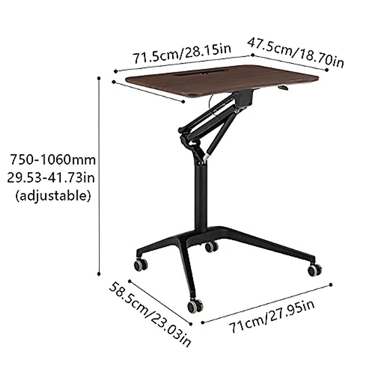 Gdrasuya10 Mobile Standing Desk, Sit Stand Freely Adjustable Computer Desk Height Aluminum Alloy Support Thicker Plate Spacious Table Top with Brake Casters for Office Room Home Use