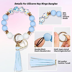 Manlosen Key Ring Bracelet Car Keychain Holder Wristlet Silicone Women Beaded Bangle Chains