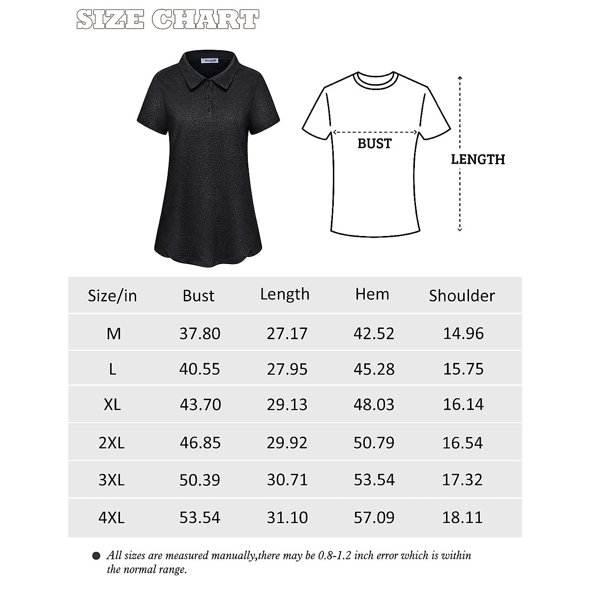 Vldnery Plus Size Golf Shirts for Women Moisture Wicking Polo Shirt 3-Button Athletic Yoga Tennis Black Tops (2XL)