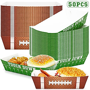 Helimoto 50PCS Super Bowl Party Supplies, Football Paper Snack Tray, Large Disposable Food Tray, Party Snacks Serving Trays for Taco Fries Hot Dog Super Bowl Decorations 2024 Party Favors Table Decor