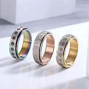 PAURO Women's Stainless Steel Fashion Sunflower Turnable Ring Band Rings Stress Relieving Anxiety Gift Gold Size 7