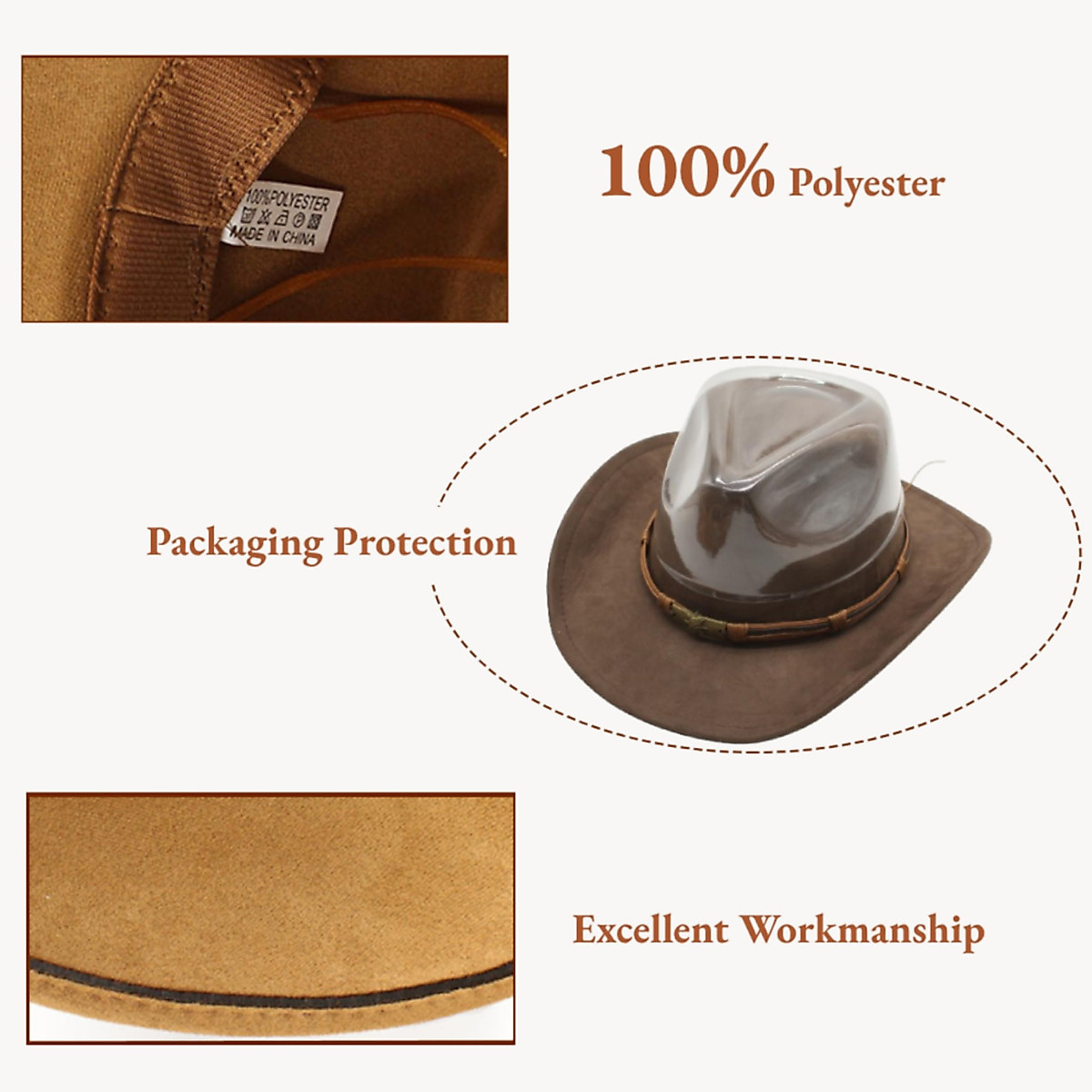 LIDHAY Cowboy Hat for Women and Men Western Suede Hat Panama Hat Cowboy & Cowgirl Hat Felt Wide Brim Women Men Fedora Hats 192 Brown