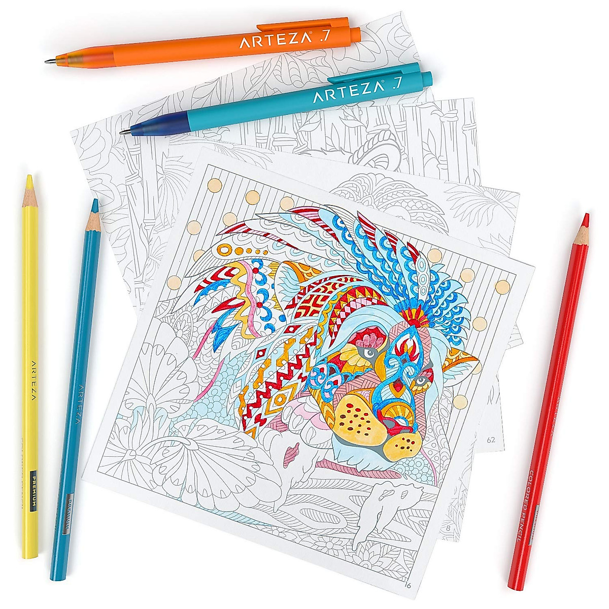 Arteza Coloring Book for Adults, 6.4 x 6.4 Inches, 72 Sheets, Animal Designs, Detachable Pages, Gray Outlines, 100 lb Paper, Art Supplies for Anxiety, Stress Relief, and Relaxing