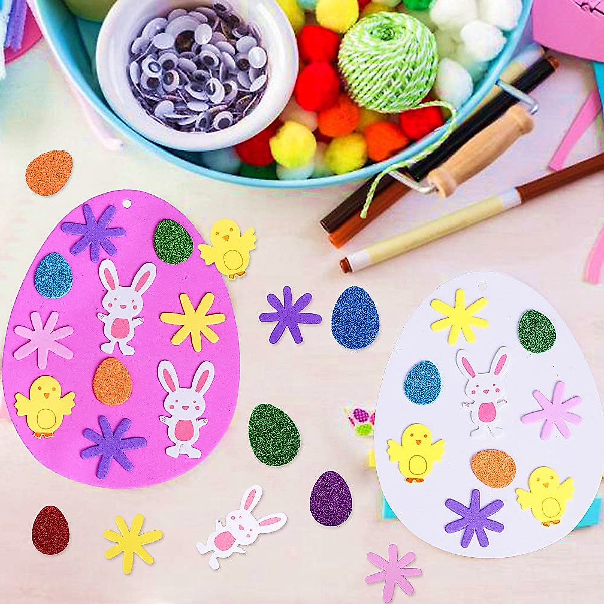 Max Fun 208PCS Easter Foam Stickers Set Easter Eggs Crafts DIY Egg Easter Craft for Kids Easter Decorations Party Favors Supplies (Easter Egg)
