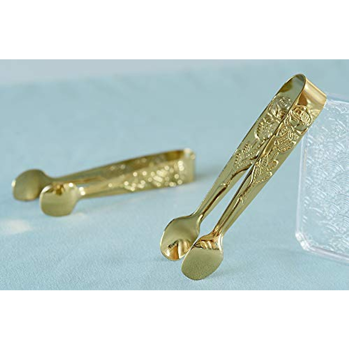 HINMAY 6PCS Mini Serving Tongs 4 Inches Small Rose Sugar Cube Tongs (Gold)