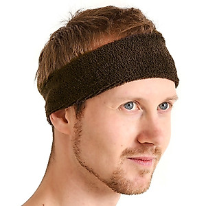 CHARM Sports Running Headband Sweatband - Towel Hairband Moisture Wicking Bandana Brown One Size