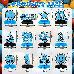 Memorywuu 12 Pcs One Happy Dude Honeycomb Centerpiece Blue One Happy Dude 1st Birthday Party Decoration Birthday Centerpiece Table Decorations Smile Face Table Topper for Baby Shower Birthday Party