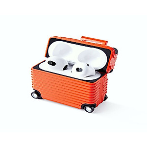 Case for Airpods,Suitcase Trunk Design Airpods Caser Compatible for Apple Airpods 1,2,3&Pro,Travel Enthusiast (AirPods 3,Orange)