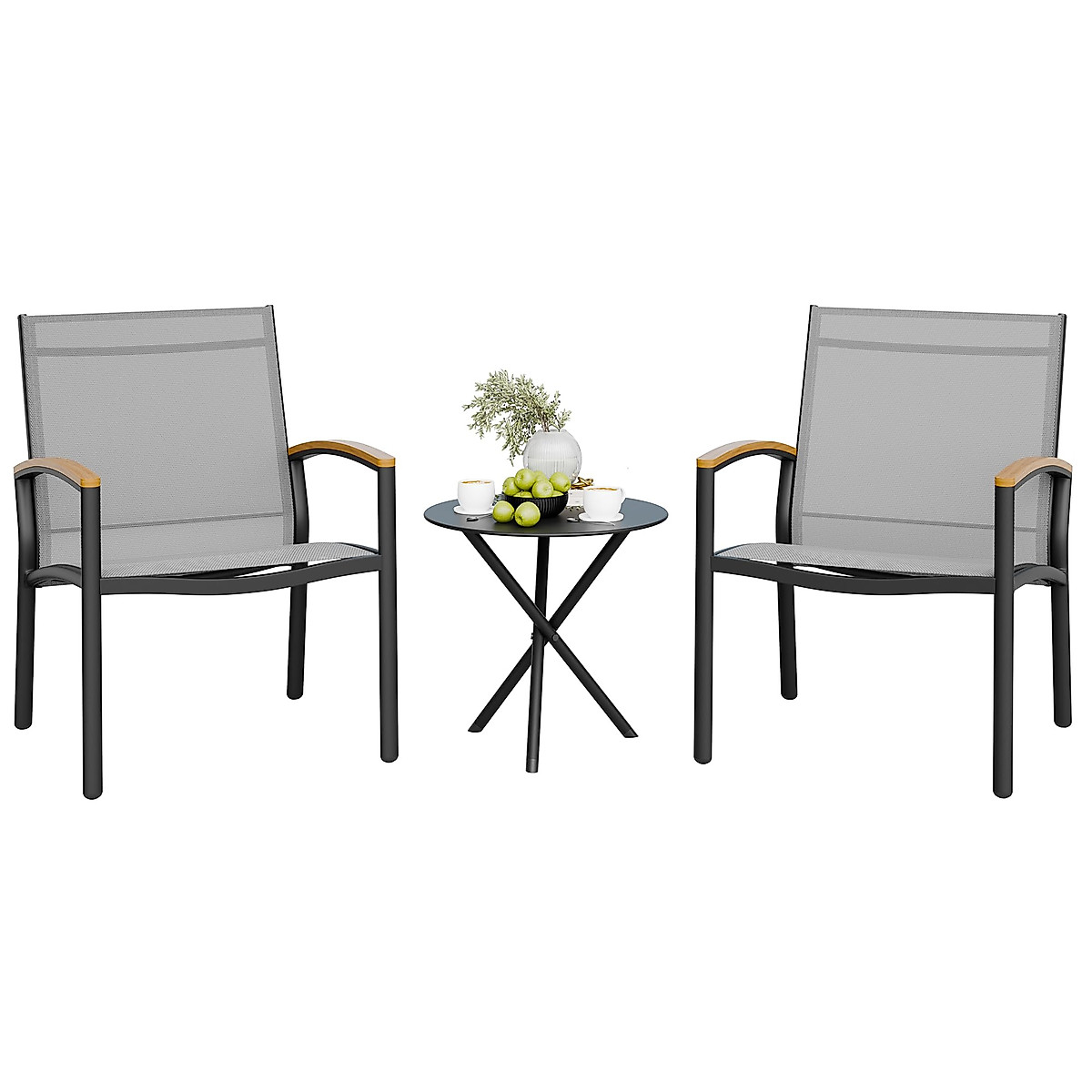 Shintenchi 3 Pieces Outdoor Patio Bistro Sets, Textilene Fabric Small Patio Furniture Set, Front Porch Chairs Conversation Set with Table for Lawn, Garden, Balcony, Poolside (Light Gray)
