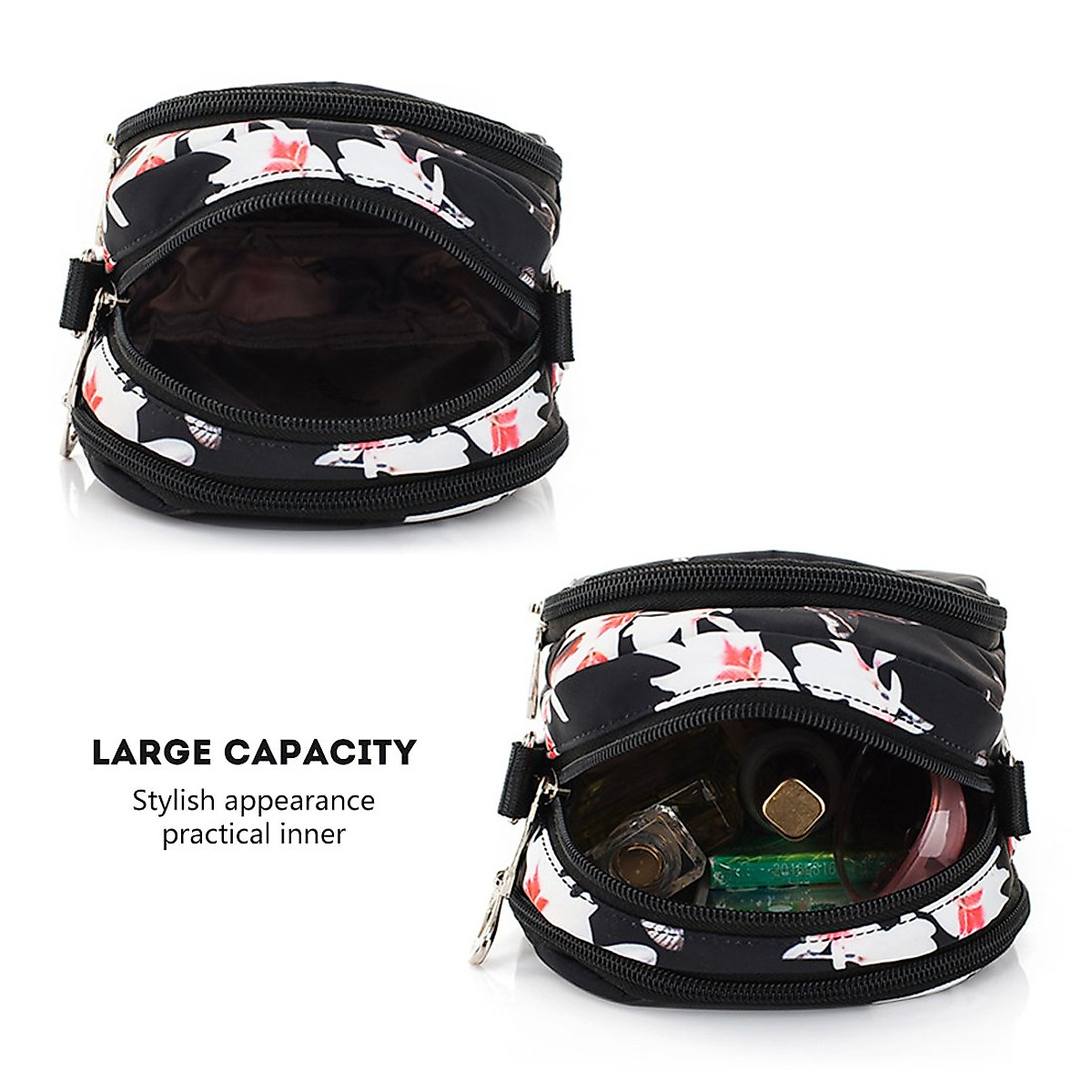 Artwell Small Crossbody Purse Bag for Women Multi-Pocket Flower Nylon Shoulder Bag Cellphone Purse (Flower)