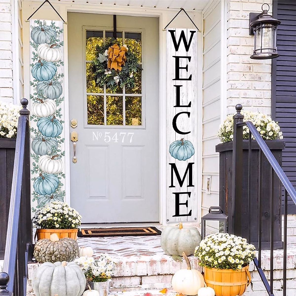 CROWNED BEAUTY Thanksgiving Pumpkin Porch Banner Sign Fall Welcome 12x70 Inch Indoor Outdoor Seasonal Hanging Front Door Farmhouse Wall Decoration CS077-12