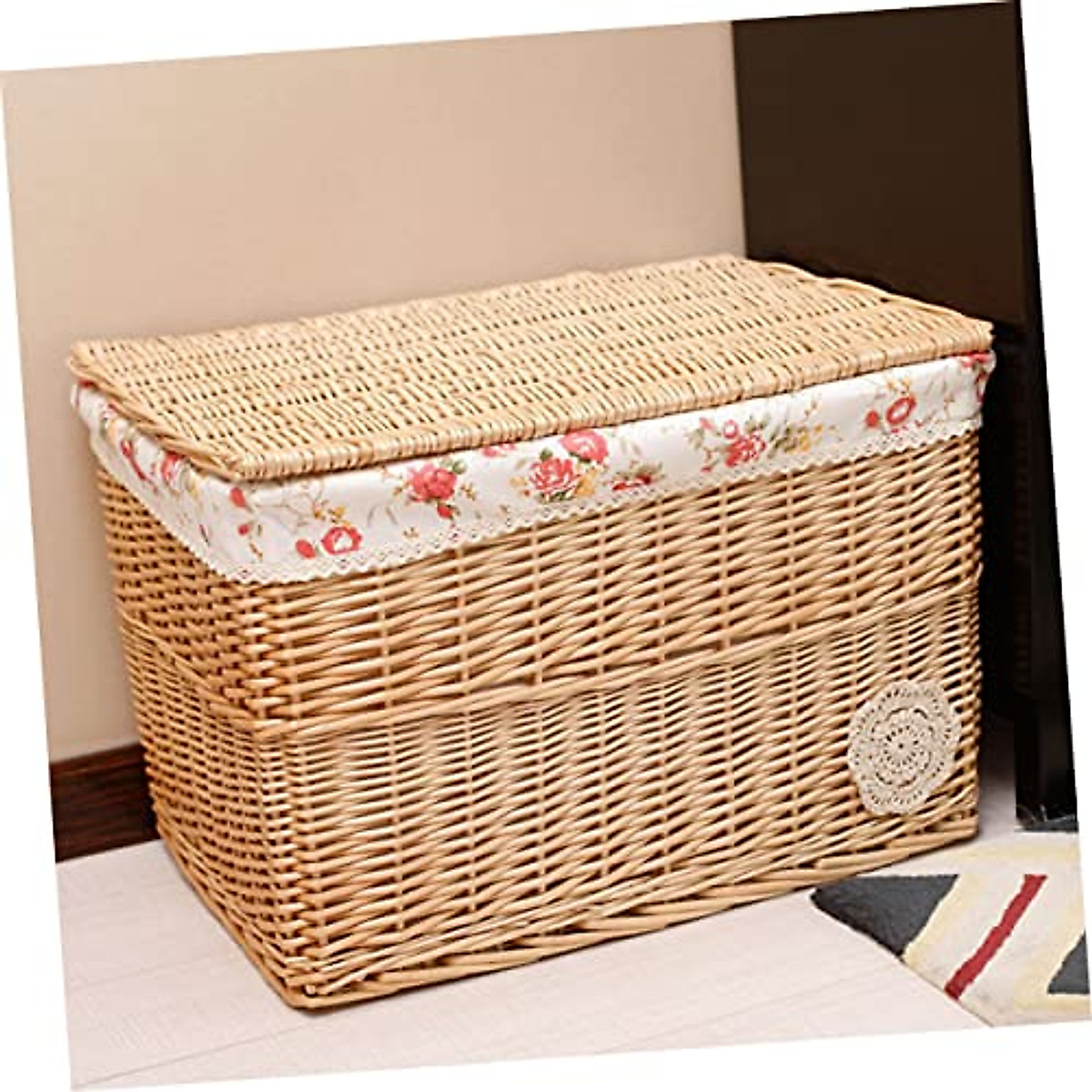 Baluue Box Wicker Storage Basket Home Storage Baskets Seagrass Storage Baskets Woven Hamper with Lid Handwoven Storage Box Handwoven Seagrass Box Rectangular Seagrass Basket Woven Box