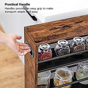 HOOBRO 4-Tier Slim Rolling Cart, Storage Cart for Laundry Room, Narrow Kitchen Cart with Handle and Lockable Casters, Space Saving, Easy Assembly, for Kitchen, Bathroom, Rustic Brown BF15TC01