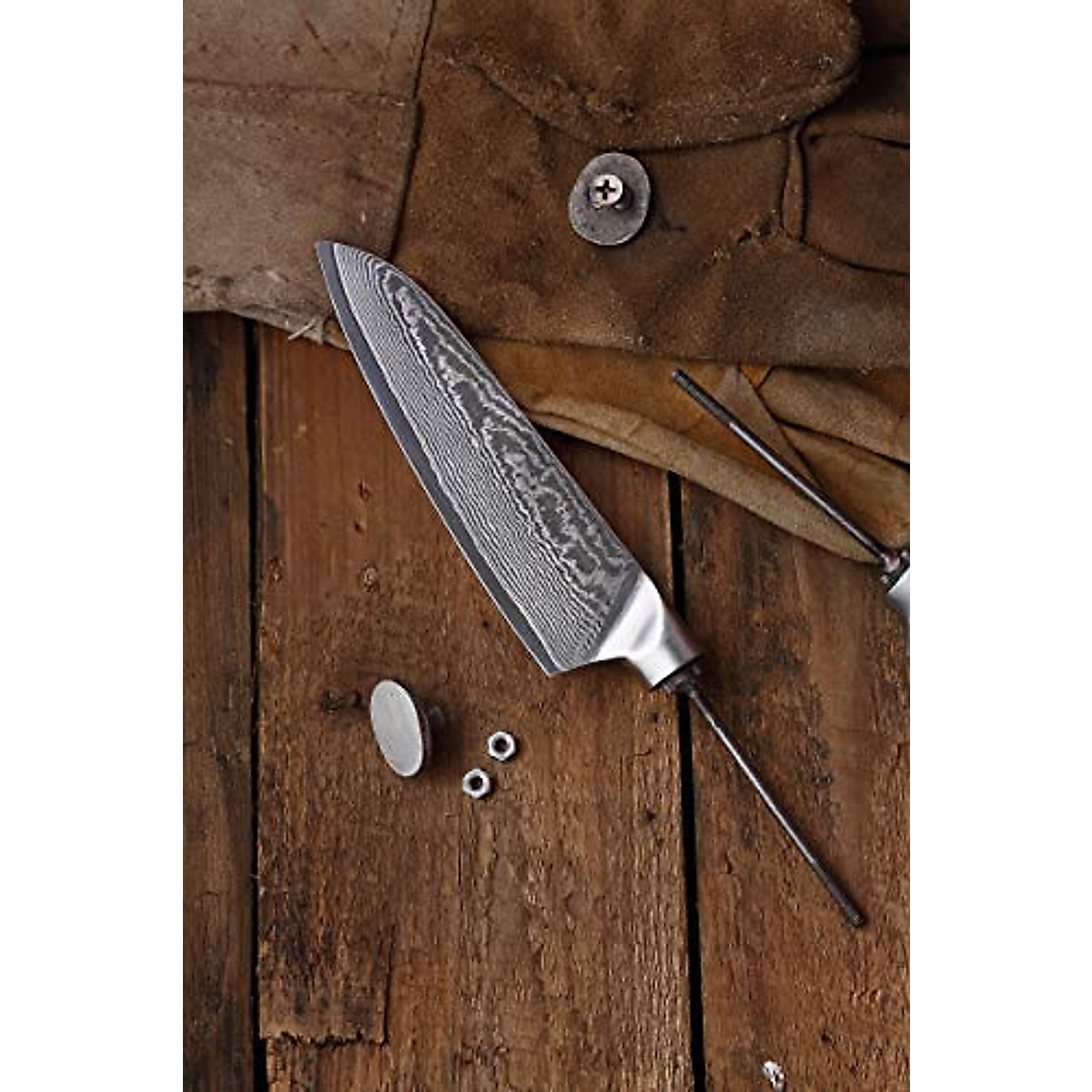 KATSURA Woodworking Project Kit – Santoku Knife Blank Hidden Tang – 5 Inch – Japanese Premium AUS 10, 67 Layers Damascus Steel – NO LOGO