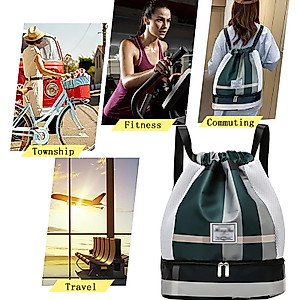 Drawstring Bag Sport Gym Backpack With Shoe Compartment And Dry Wet Depart Swimming Gym Bag, Drawstring Backpack Gym Bags For Men/Women For Travel, Fitness, Soccer, Beach(black print)