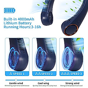 Geolinca Portable Neck Fan-Bladeless Neck Fans Portable Rechargeable, Cooling Personal Fan, Travel Fan 3 Speeds 78 Air Outlet, 5000 mAh Battery Neck Fans for Women Outdoor Indoor-Blue