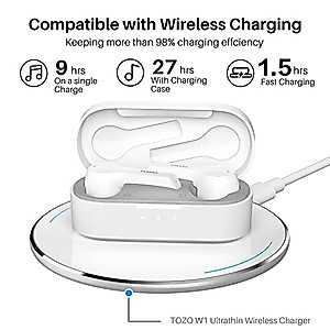 TOZO T9 True Wireless Earbuds Environmental Noise Cancellation 4 Mic Call Noise Cancelling Headphones and Deep Bass with Light Weight Wireless Charging Case IPX7 Waterproof Built-in Mic Headset White