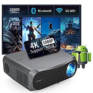 Native 1080P 2.4/5G WiFi Bluetooth Projector, 10000LM Ultra HD Outdoor Movie Projector Wireless iOS/Android Sync Screen & Zoom, 4K Home Theater Video Projector with HDMI/USB for Laptop DVD TV Stick PC