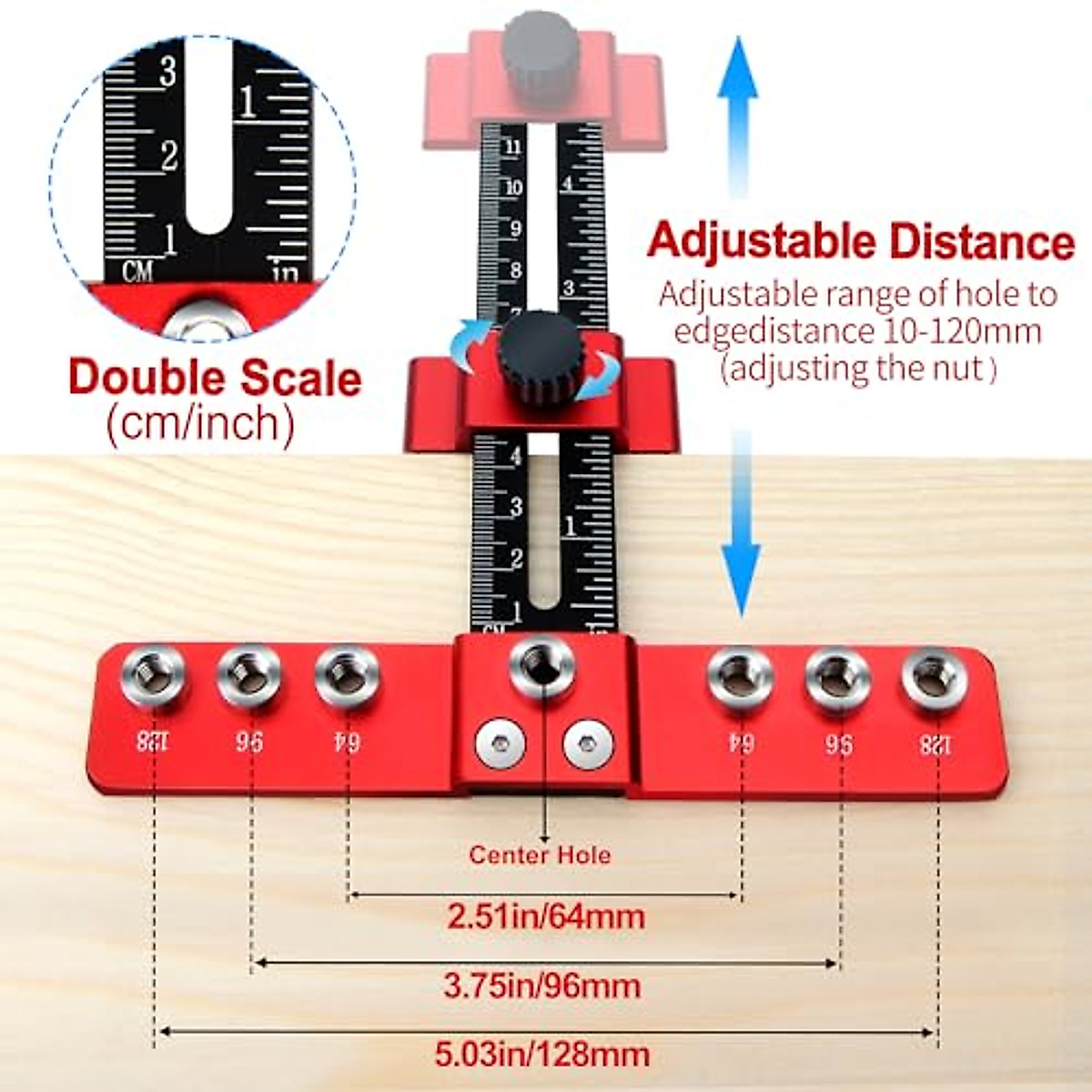 YoHold Cabinet Hardware Jig Tool, Aluminium Alloy Adjustable Cabinet Handle Install Template Tool, Punch Locator Drill Template Guide, Cabinet Hole Drilling Template for Knobs, Handles,Pulls,7 Holes