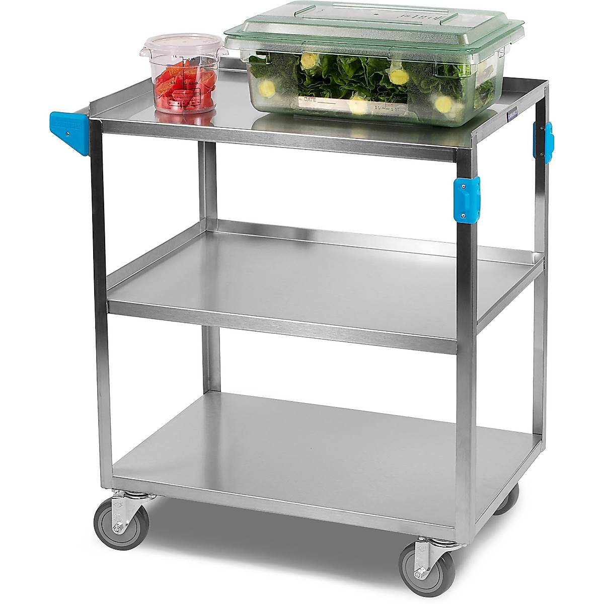 Carlisle FoodService Products Stainless Steel 3 Shelf Utility Cart, 18" x 17", Silver