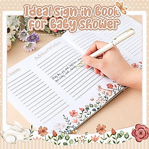 Engrowtic Floral Baby Shower Leather Guest Book with Pen 112 Pages Thanksgiving Day Guestbook Baby Shower Sign in Guest Book with Birth Date Baby Name Wishes Advice Gift for Parents