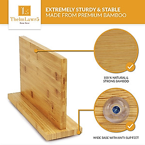 ThelmLawr5 Magnetic Knife Block (11.8" x 7.9") - Bamboo Kitchen Knife Holder with ultra-strong Magnets - Magnetic Knife Holder incl. Sharpening Stone