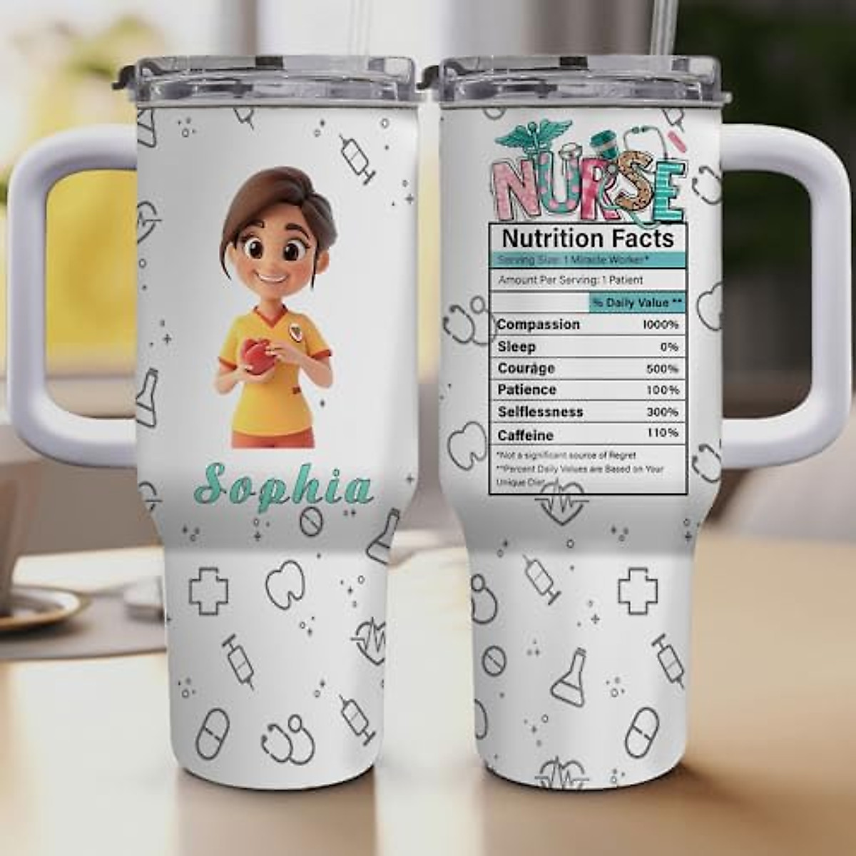 Personalized Nurse Tumbler 40oz -transplant coordination-Custom Name Insulated Travel Mug with Handle & Straw, Gift for Nurses, Medical Workers, Appreciation, Mother's Day cEGrcZ