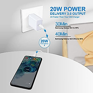 USB C Wall Charger,20W PD Fast Charger Block Box Brick & 6ft Type C Cable for Samsung Galaxy A53 5G,A52,A14,A23,A32,A13,A12,A03S,S23,S22 Ultra,S22,S21 FE 5G,S20,S10,S9,Google Pixel 7 7 Pro Pixel 6 Pro