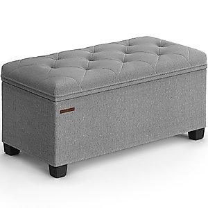 SONGMICS Storage Ottoman Bench, Bench with Storage, for Entryway, Bedroom, Living Room, Light Gray ULSF068G02