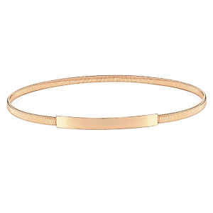 VONMELLI Skinny Elastic Metal Cinch Belt for Dress Stretch Thin Waist Belt for Women Gold Tone M